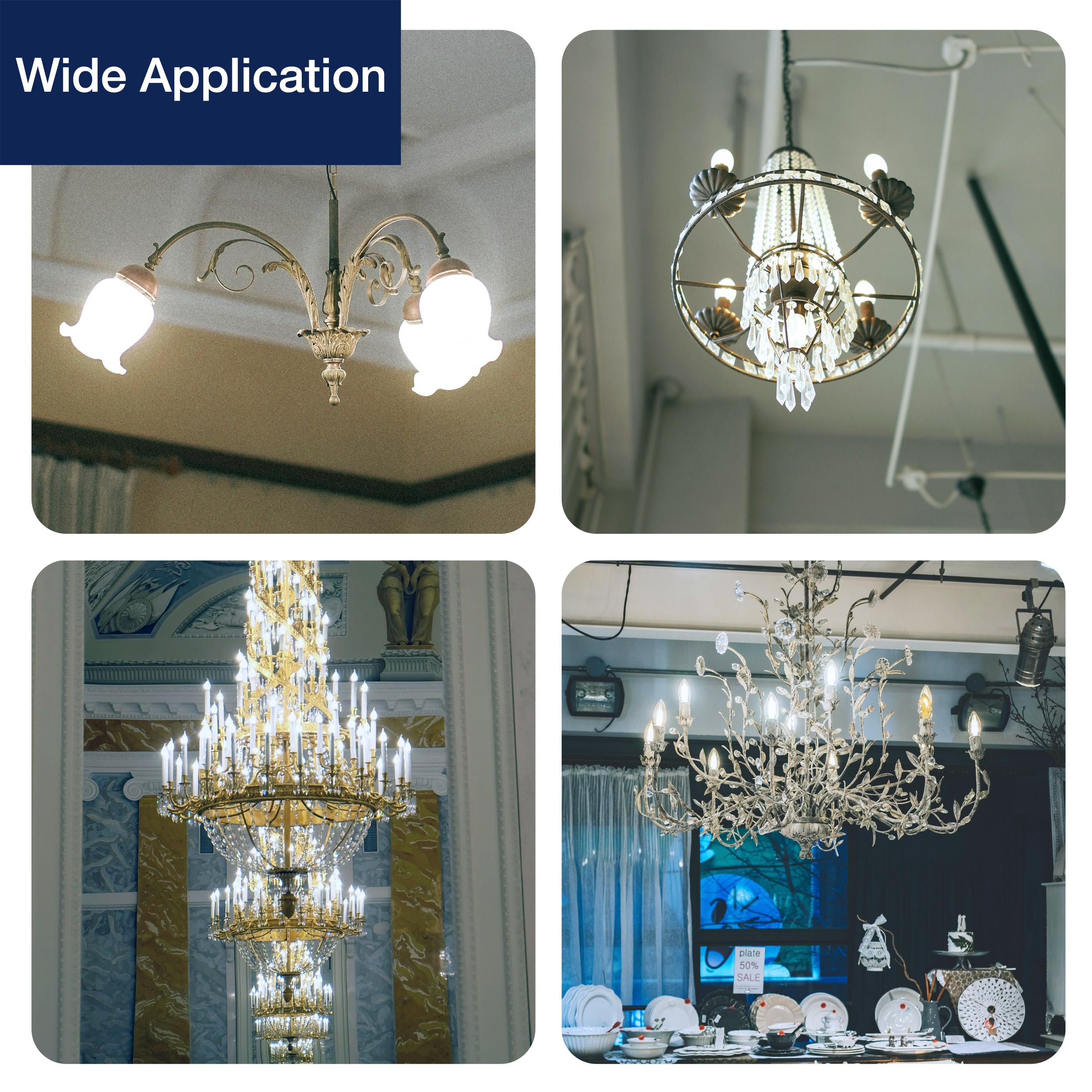 FLSNT 100W Equivalent Candelabra LED Bulbs 5000K Daylight, Dimmable LED Chandelier Light Bulbs for Dining Room, Living Room, Porch, 800LM, E12 Base, 12 Pack