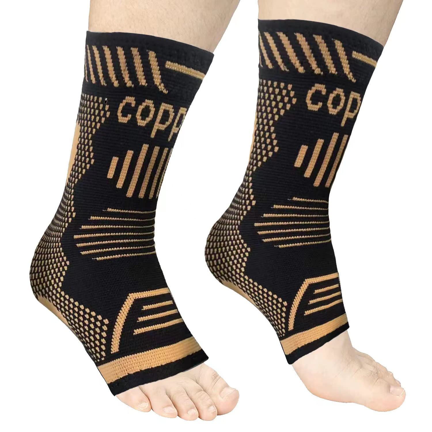 Copper Ankle Brace Support for Men & Women, Ankle Stabilizer Compression Sleeve Socks for Prevent Ankle Injuries, Ankle Support Foot Brace for Sprained, Swelling, Achilles Tendonitis, Sport (Pair, XL)