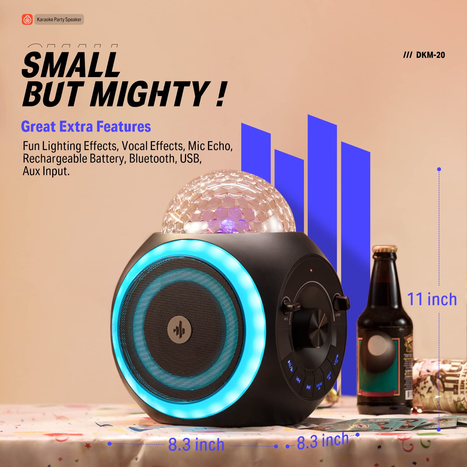 Donner Portable Karaoke Machine for Adults/Kids w/Disco Ball, Bluetooth PA Speaker System w/ 2 Microphones, 6 Voice Changer Effects&Autotune, 6 Party Light Effects, Remote Control - Disco-Shinystar