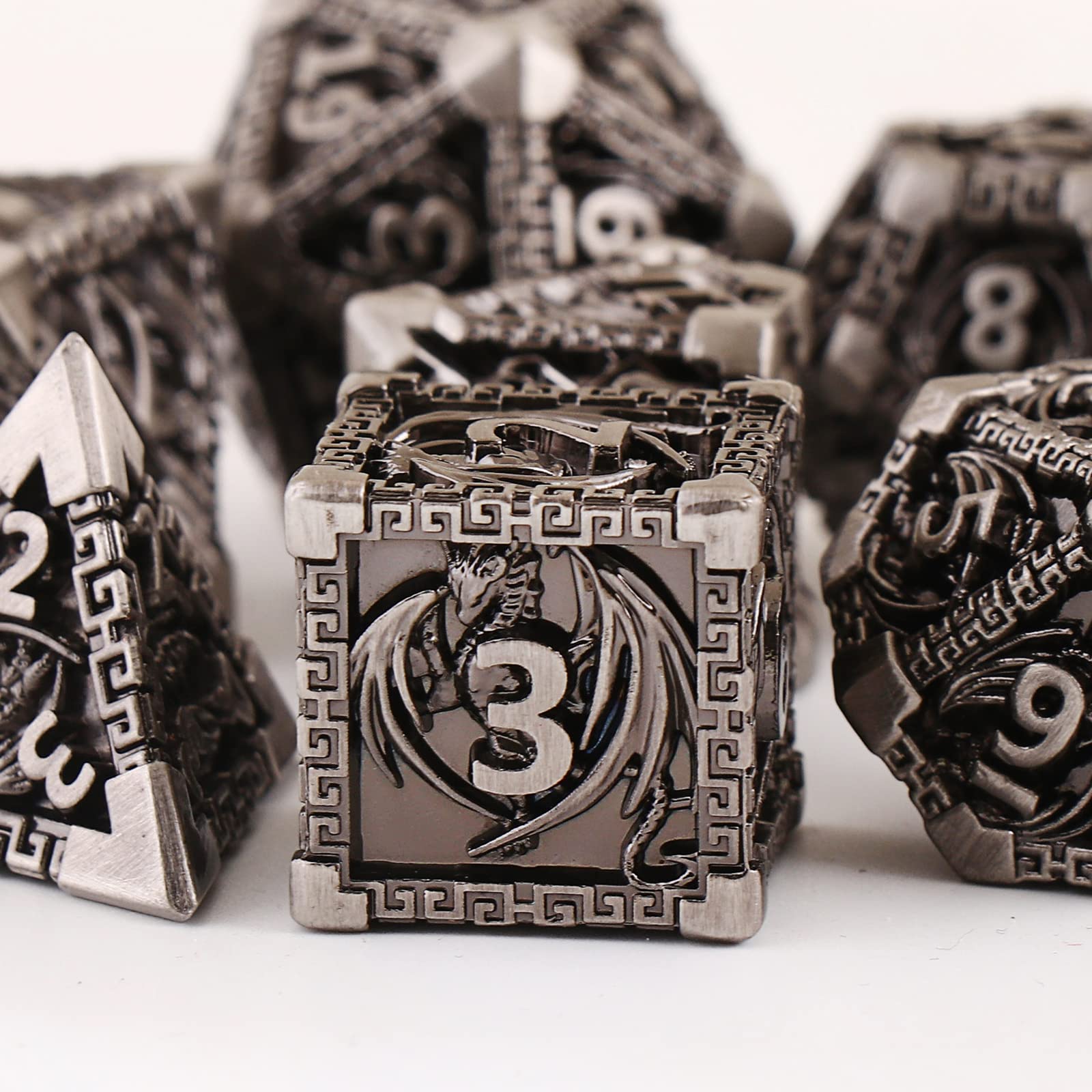 DND Dice Metal Dragon Set,Unique Dragon Design Dice with Gift Dice Bag for Dungeons & Dragon Games,magic The gathering,D and D D&D Dice Set (Blood Antique Iron)