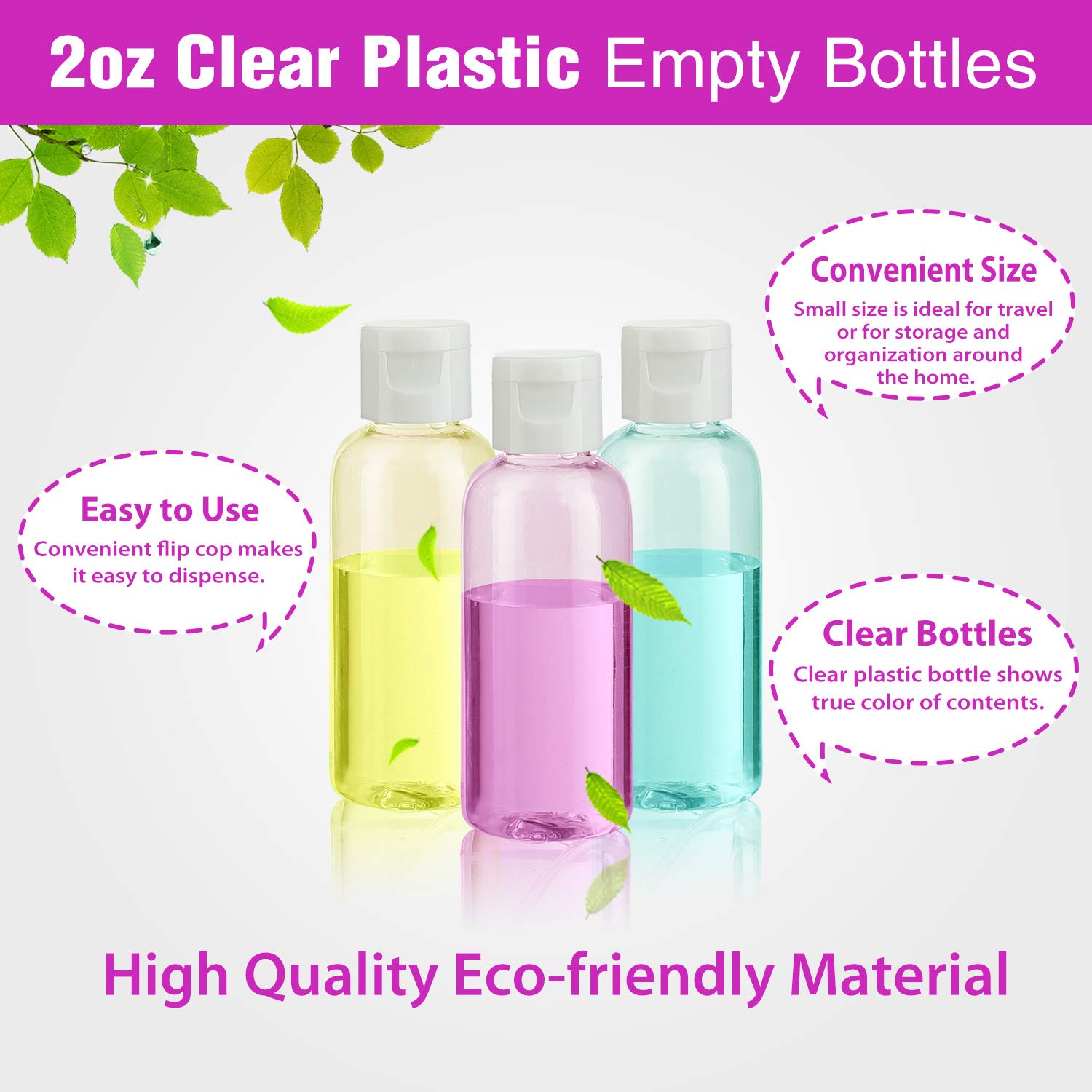 Dabacc 30 Pcs 2 oz Clear Plastic Empty Bottles, Travel Size Bottles with Flip Cap Small Bottles for Liquids Toiletries Shampoo Lotion Conditioner