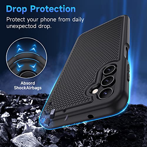 Huness for Samsung Galaxy A14 5G Case with Tempered Glass Screen Protector,Samsung A14 5G Case,Durable Armor & Resilient Shock Absorption Defender & Non Slip Textured Back CaseĀ - Black