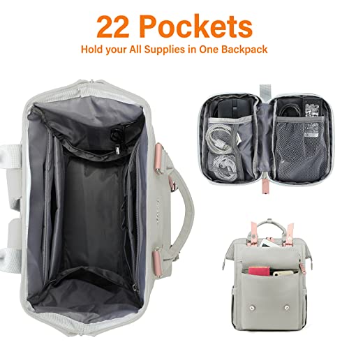 LOVEVOOK Laptop Backpack for Women Work Travel Commuter Backpack Purse, College Nursing Backpack Business Computer Bag Doctor Nurse Bags, 15.6 Inch, Light Grey-pink