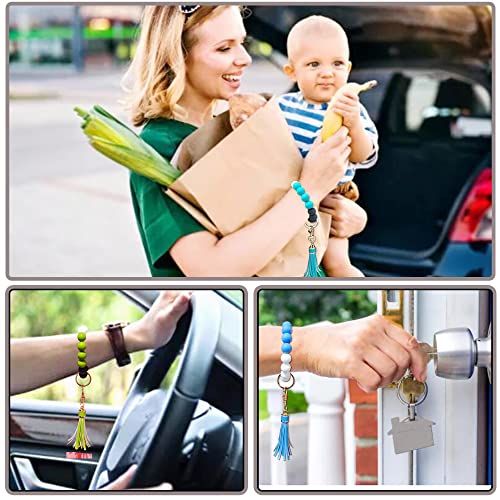 PRIANGEL Silicone Key Ring Bracelet for Women Beaded Wristlet Keychain House Car Keys Rings Holder with Tassel
