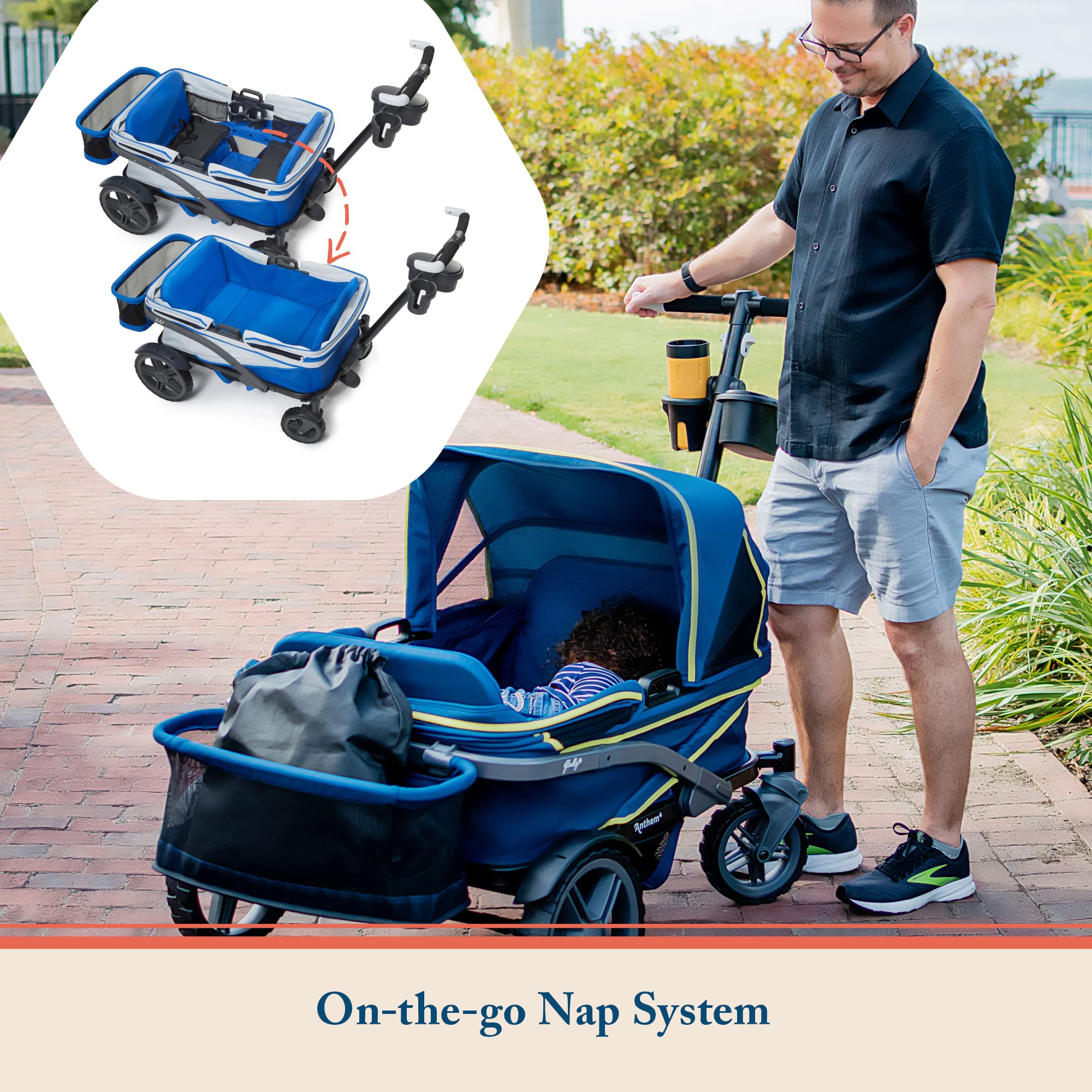 Gladly Family Anthem4 Quad All-Terrain Wagon Stroller, Neon Indigo with Car Seat Adapter