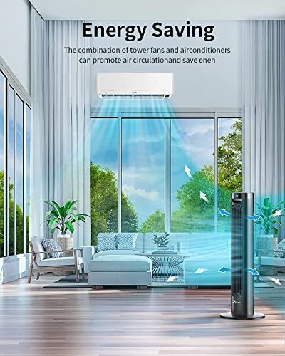 Tower Fan for Bedroom with Remote, 37" Oscillating Fan 21ft/s Velocity Quiet Tower Cooling Fan with 3 Speeds, 3 Modes, 8H Timer, Portable Bladeless Fan Space-Saving for Bedroom Living Rooms Office
