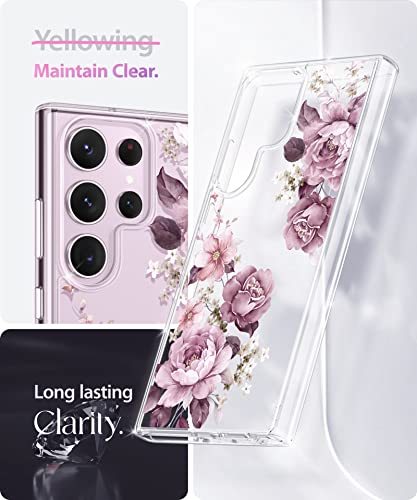 GUOVLIN for Samsung Galaxy S23 Ultra Case 6.8", [Camera Lens Protector] Flower Shockproof Hard Back & Soft Edge Clear Floral Women Protective Slim Bumper Phone Cover, 2023 (Alluring Purple)