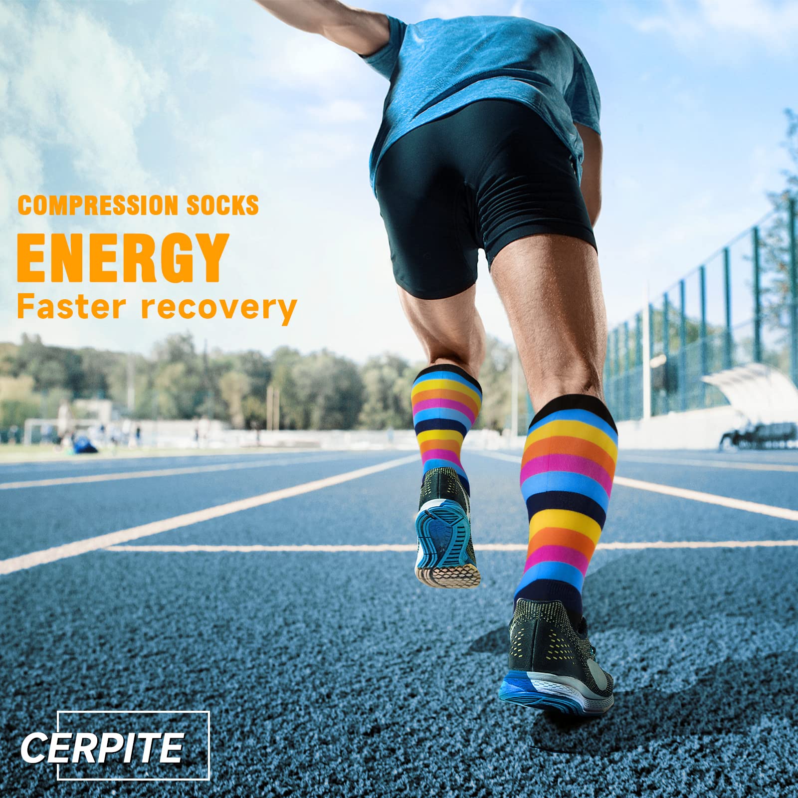 cerpite Compression Socks for Women & Men 6 Pairs Knee High Compression Socks 20-30 mmhg Best for Running,Nurse,Travel