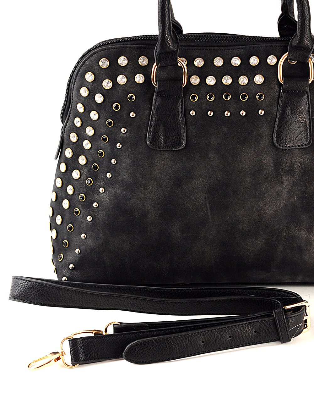 NYFASHION101 Brushed Antique Look Shoulder Bag with Rhinestone, Blue