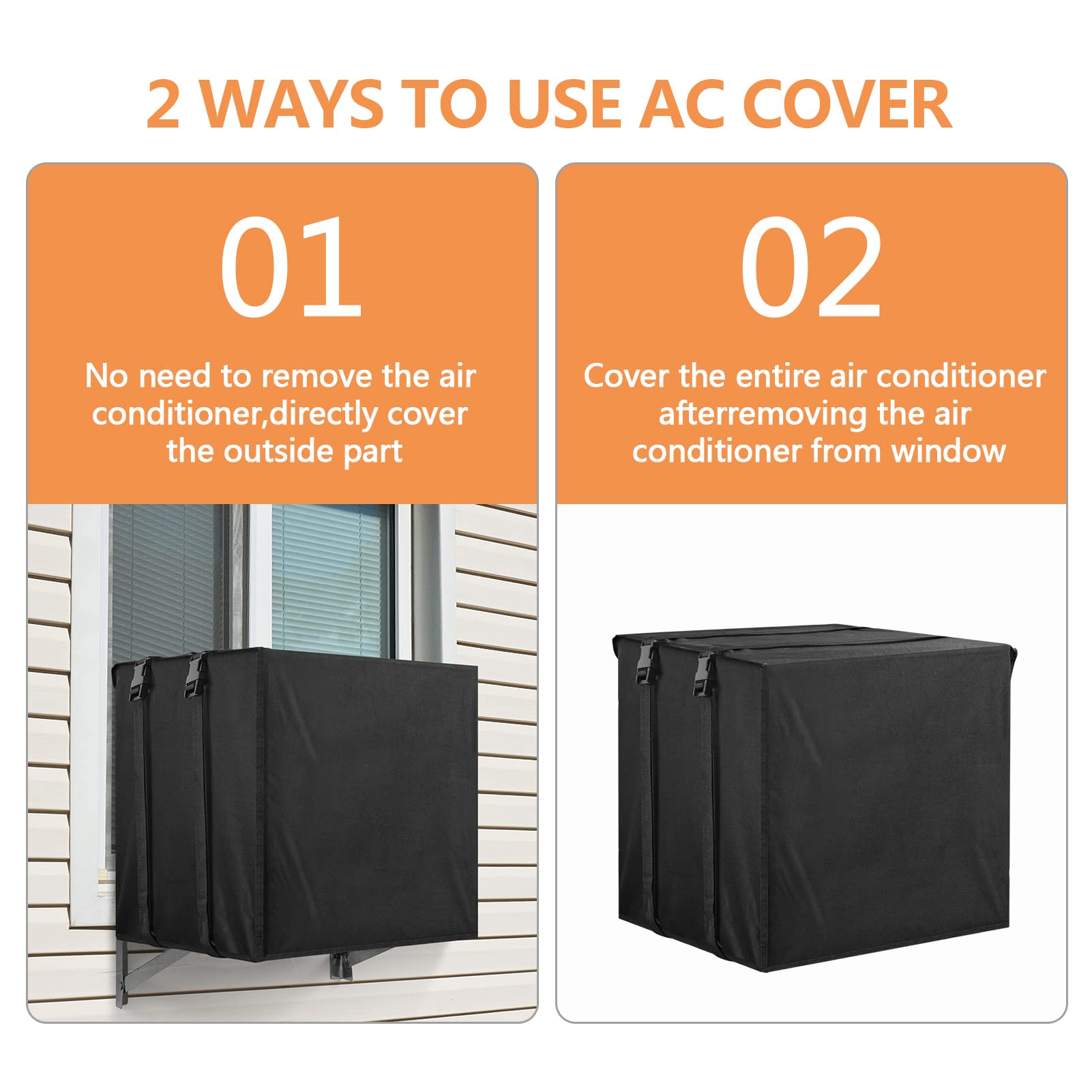 Sunolga Air Conditioner Covers for Window Units, Window Air Conditioner Cover with Water Resistant and Windproof Design - 17W x 13H x 12D Inches, Black