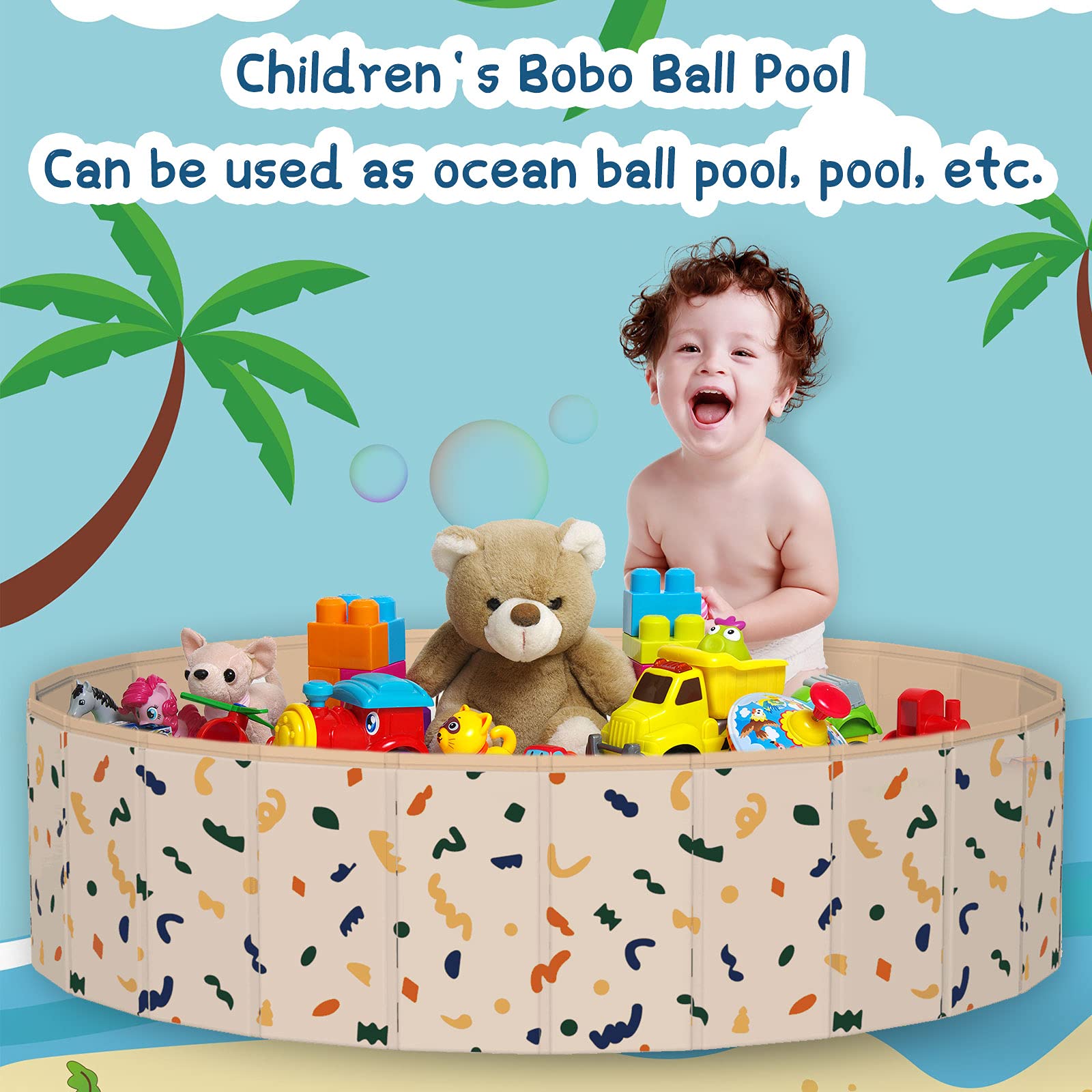 SUNWUKING Toddler Sand and Water Table - Foldable and Portable Ball Pit, Small Sandbox and Baby Sensory Play Activity Center Ideal for Game Room, Pet Bathing and Summer Fun 32 * 8 Inches