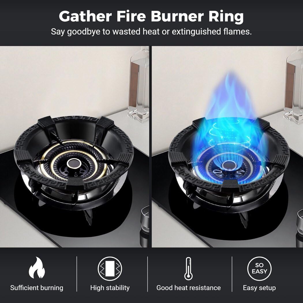 Homaisson Windproof Wok Support Ring, Gather Fire Cast Iron Burner Ring for Gas Stove Rack, Non-Slip Pot Pan Holder, Energy-Saving Wok Stand for 5-Claw Racks or Grates
