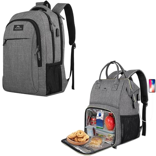 MATEIN Travel Laptop Backpack, Business Anti Theft Slim Durable Laptops Backpack with USB Charging Port, Lunch Backpack, Insulated Cooler Backpack Lunch Box Laptop Backpack