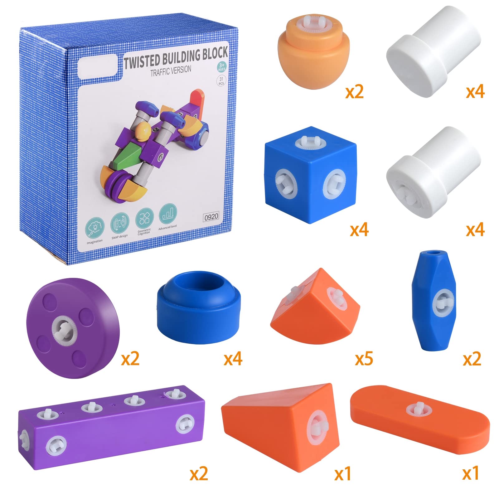 EPPO Building Blocks for Toddlers, STEM Building Toys for Kids Early Learning Educational Creative Construction DIY Toy Blocks (Traffic Version)