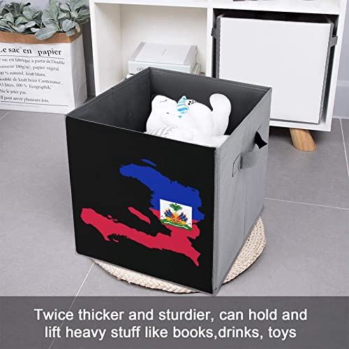 Haitiflag Map Collapsible Storage Bins Basics Folding Fabric Storage Cubes Organizer Boxes with Handles