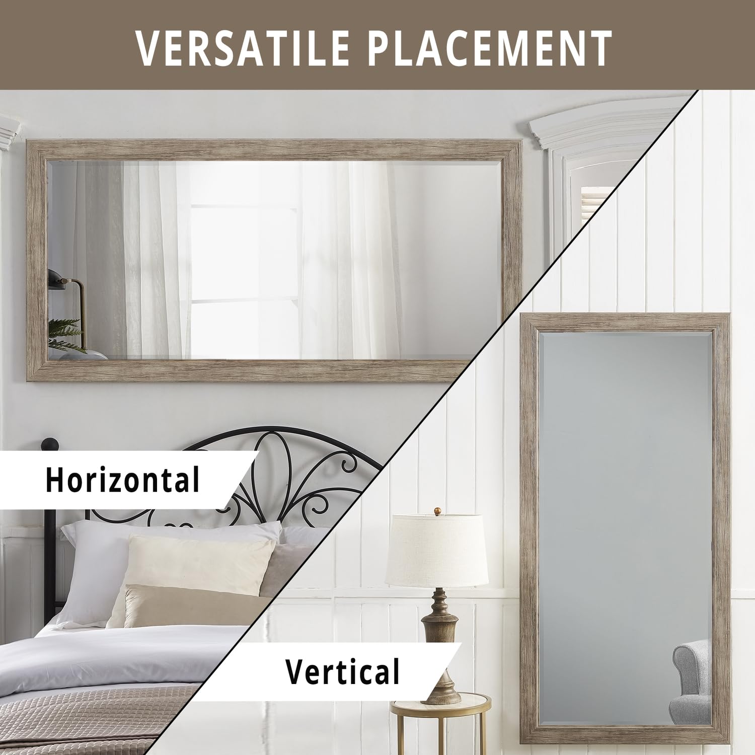Naomi Home Farmhouse Full-Length Mirror with Wood Frame – Rustic 66"x32" Large Floor Mirror, Elegant Full Body Standing or Wall Mirror, Rustic Wood Mirror Full Length for Bedroom, Warm Grey Finish