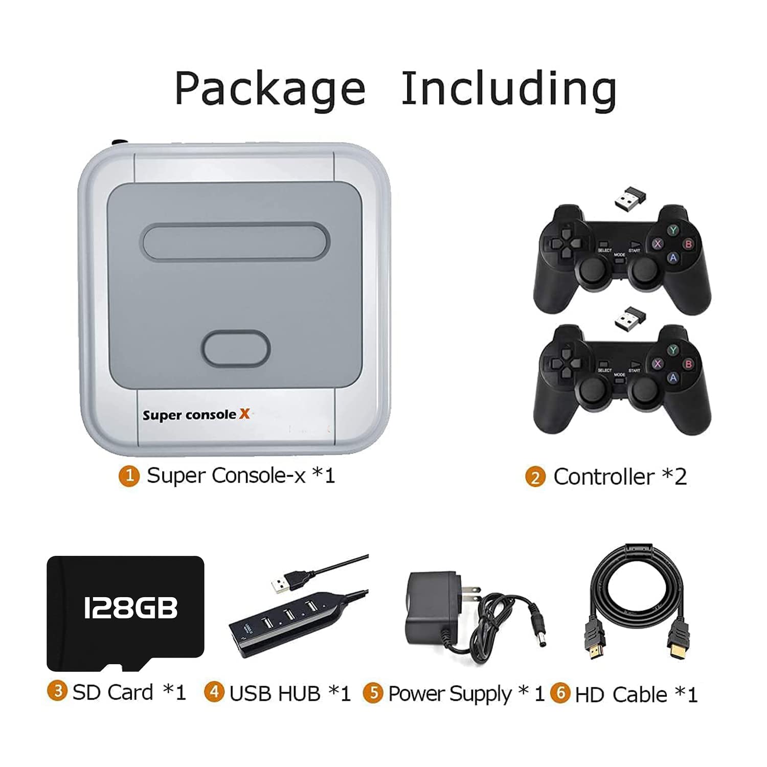 Super Console X, Retro Classic Video Game Consoles,Built in 41,000+ Games,52+ Emulators for 4K TV HD/AV Output,with Dual Wireless 2.4G Controllers Gamepads,Support WIFI/LAN,Up to 5 Players(128G)