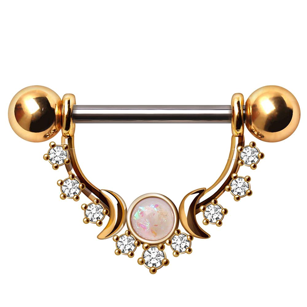 Dynamique Gold Plated Multi Jeweled Moon and Stars Nipple Shield (Sold Per Pair Or Per Piece)