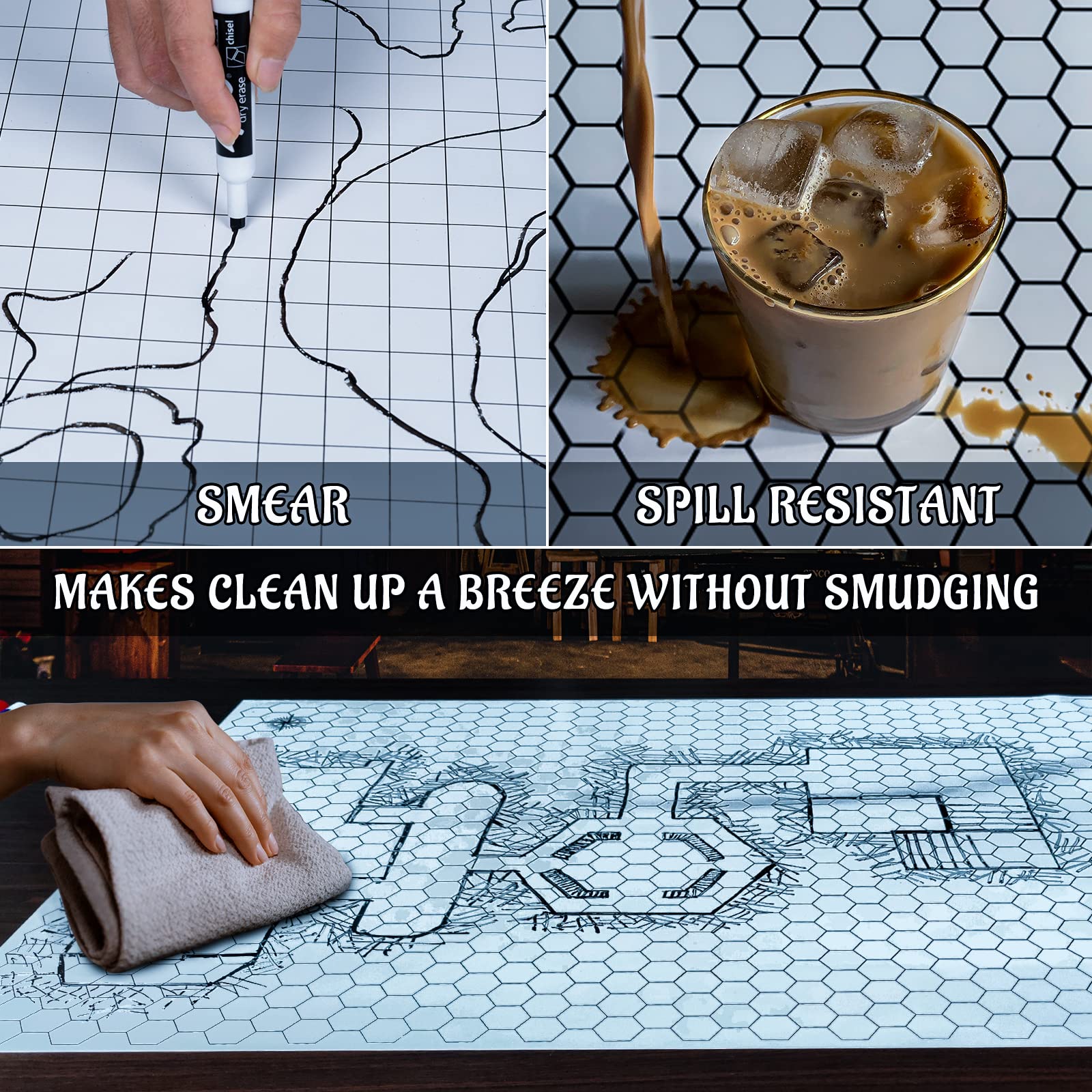 DND RPG Gaming Mat Silicone Battle Board Double-Sided Square & Hex 23"x35" - Foldable and Rollable - Perfect for Dungeons Dragons, Pathfinder and Role Playing Game