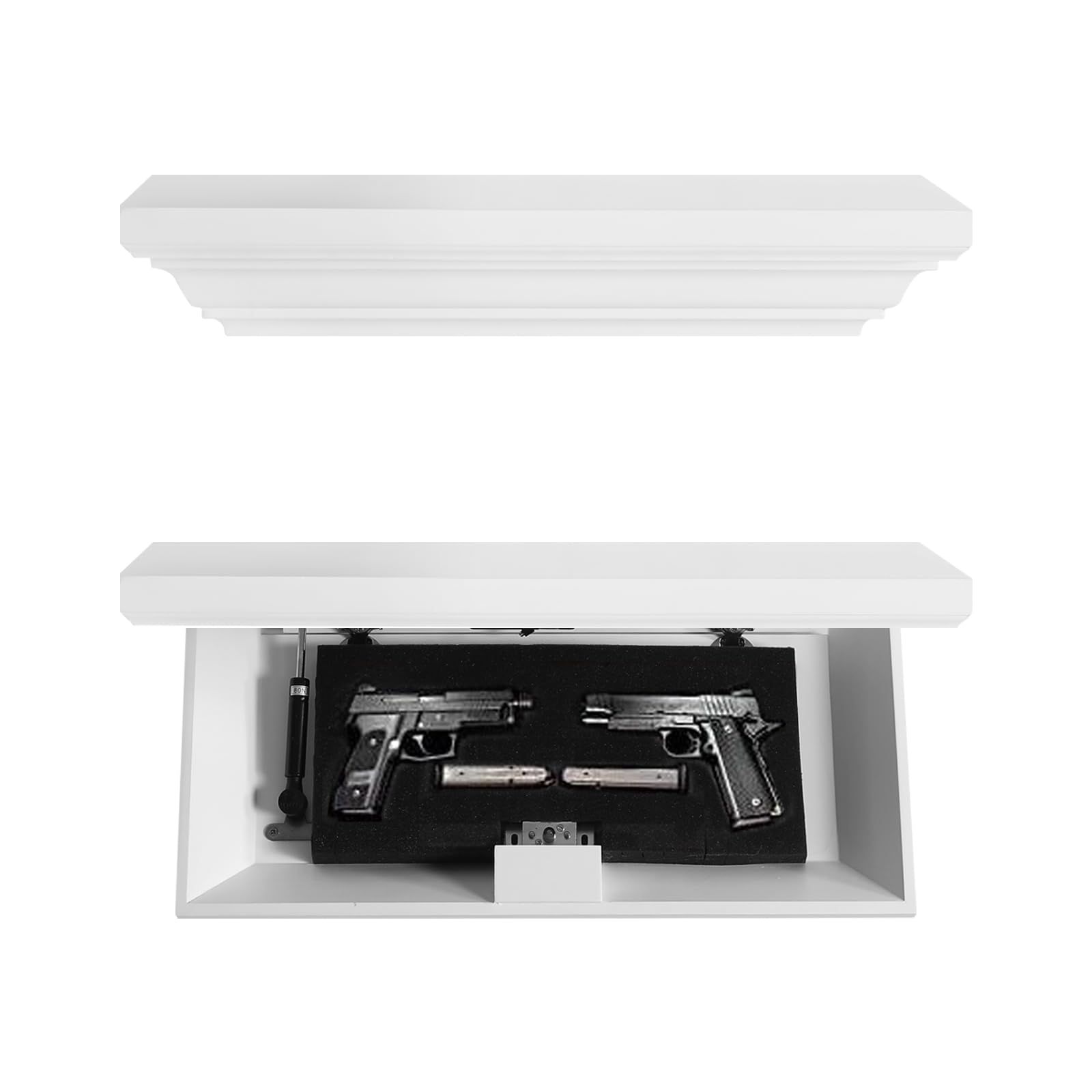 JOLLYMER Concealment Gun Shelf with Hidden Trap Door with RFID Lock, White Floating Shelf for Living Room