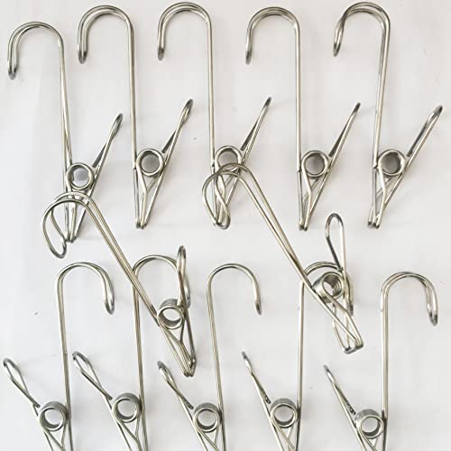 JZMYXA Stainless Steel Clothes Pins, 304 Stainless Steel Metal Long Tail Clothes Pins Stainless Steel Hook Clothes Pins Large Rust-Proof Clothes Pins (12)
