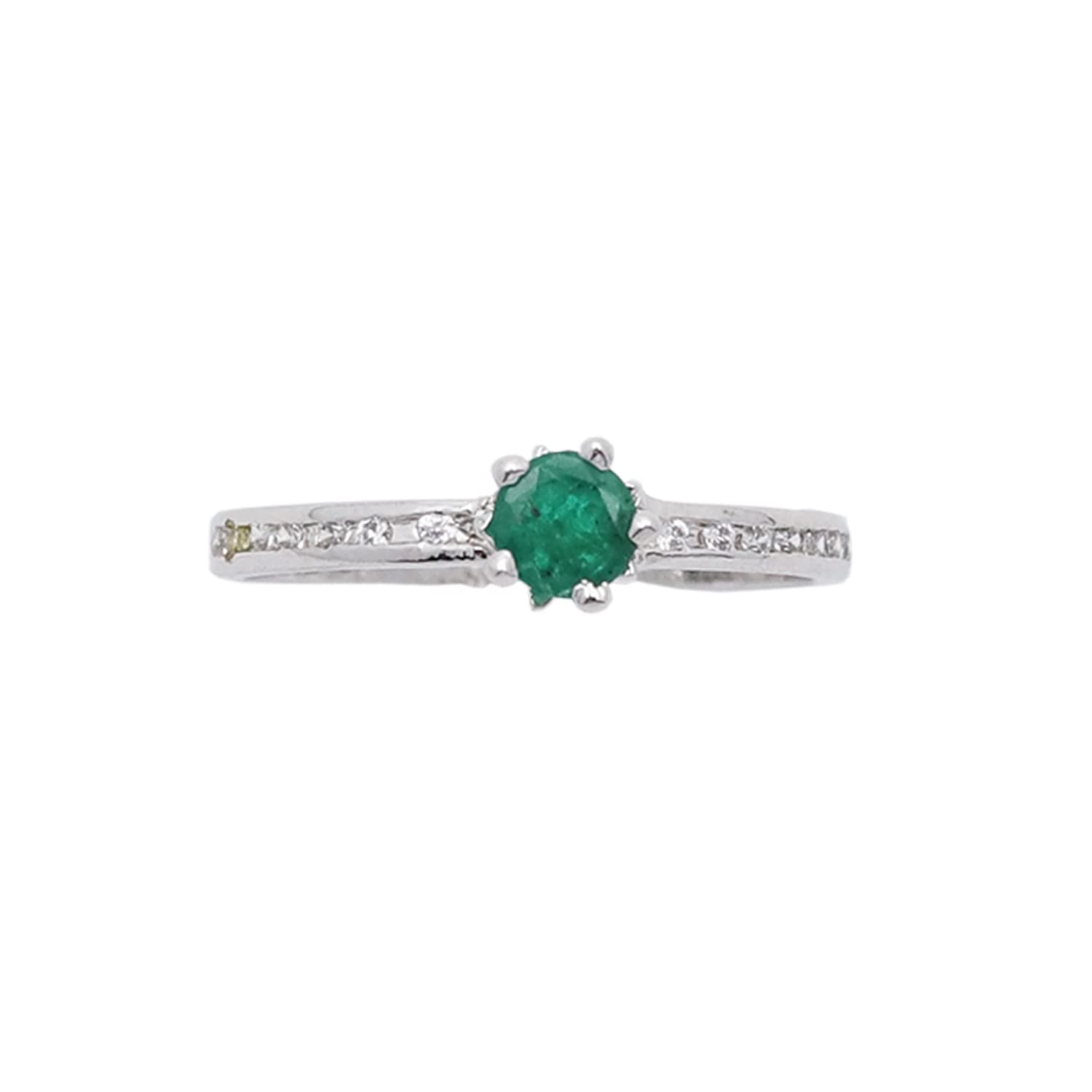CHAAV 925 Sterling Silver 0.30 Ctw Natural Emerald Solitaire Accents Women TIny Design Ring (7)