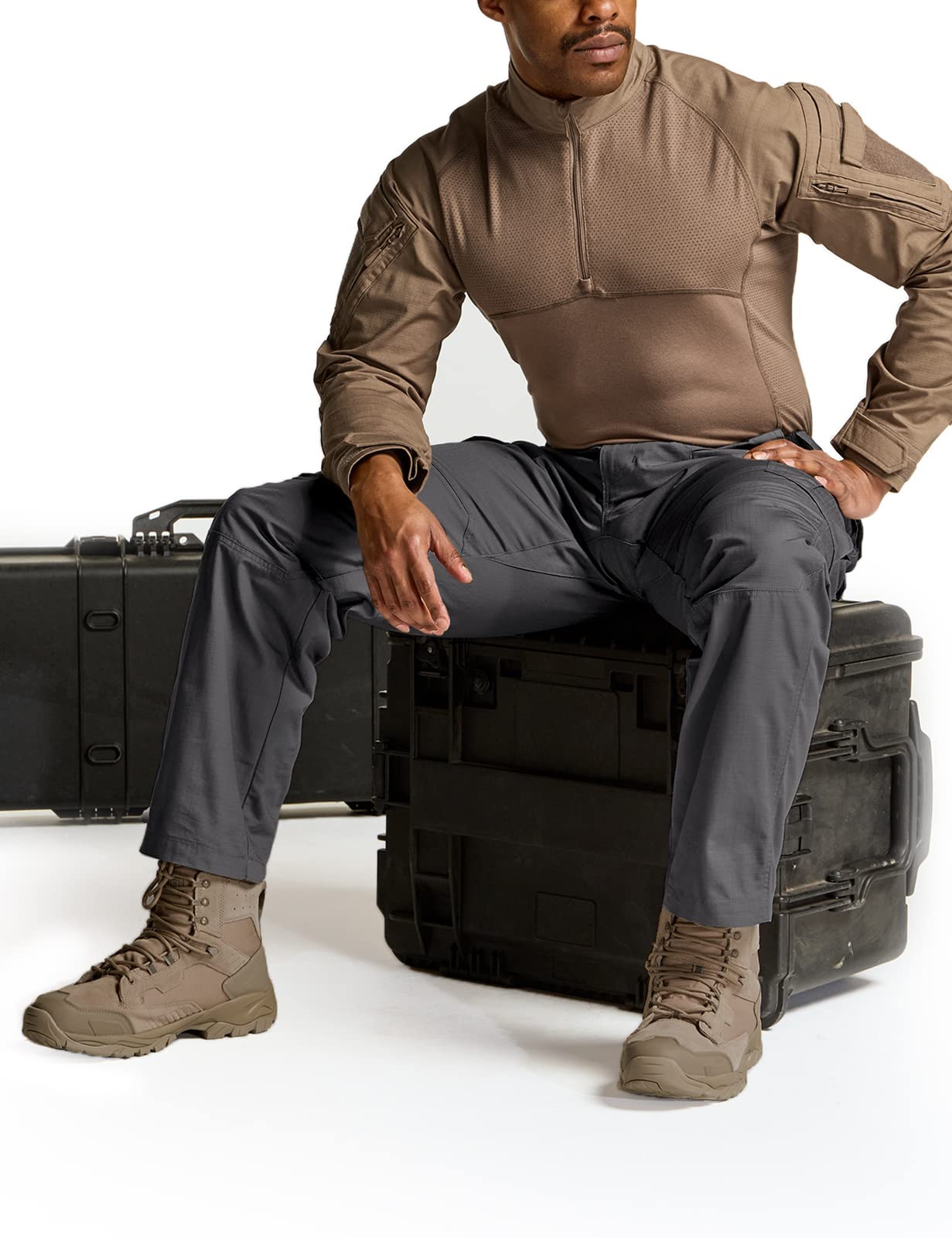 CQR Men's Tactical Pants, Water Resistant Ripstop Cargo Pants, Lightweight EDC Work Hiking Pants, Outdoor Apparel, Duratex Charcoal, 34W x 30L