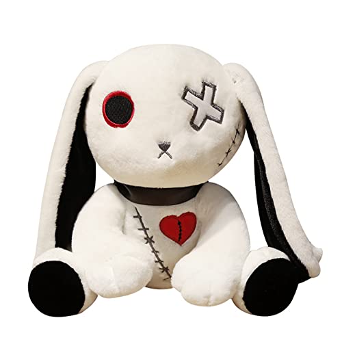 Crazy Rabbit Plush, Halloween Dreadful Bunny Stuffed Animal Long-Eared Standing Toy, Adorable Easter Anxiety Rabbit Plushie Birthday Gift for Kids Adults (White, 25cm)