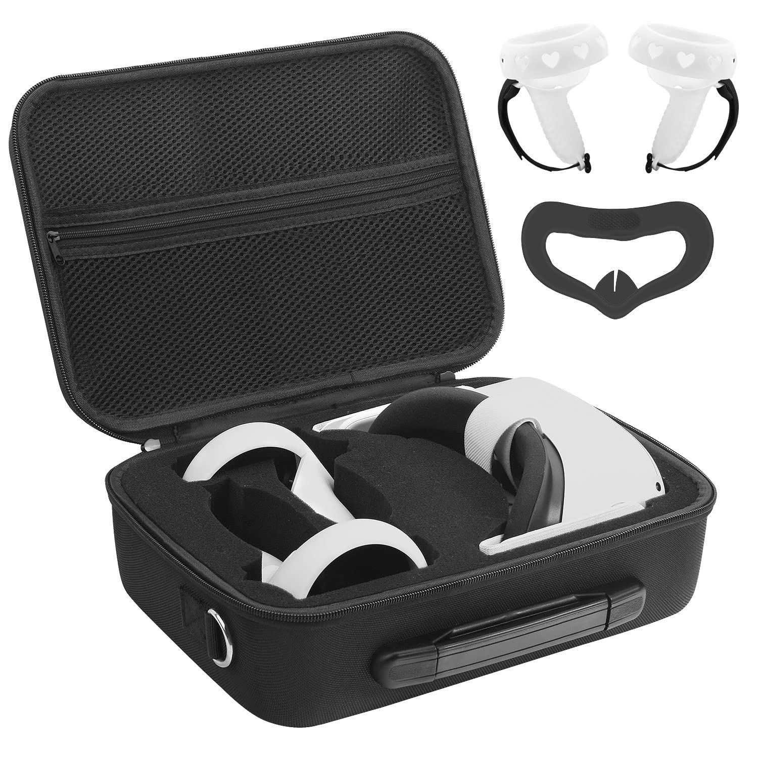 Carrying Case for Oculus Quest 2, Quest 2 VR Headset Travel Case All-in-One Virtual Reality Headset Protective Case with Silicone VR Face Mask & Controller Grips Cover for Quest 2