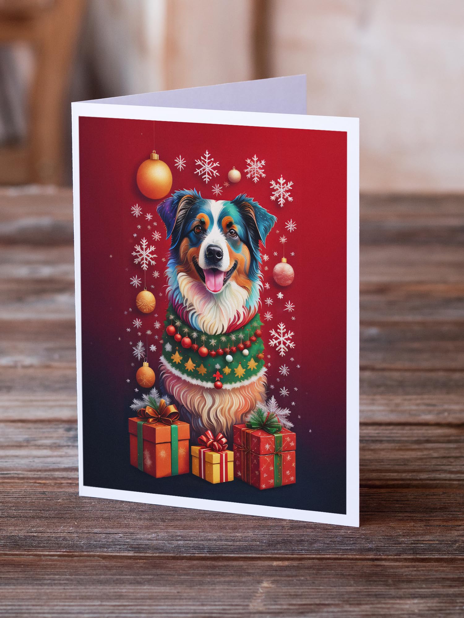 Caroline's Treasures DAC3032GCA7P Australian Shepherd Holiday Christmas Greeting Cards Pack of 8 Blank Cards with Envelopes Whimsical A7 Size 5x7 Blank Note Cards