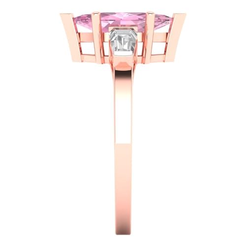 Clara Pucci 2 ct Marquise cut 3 stone Solitaire Pink Simulated Diamond Engagement Promise Anniversary Bridal Ring 18K Rose Gold 5.25