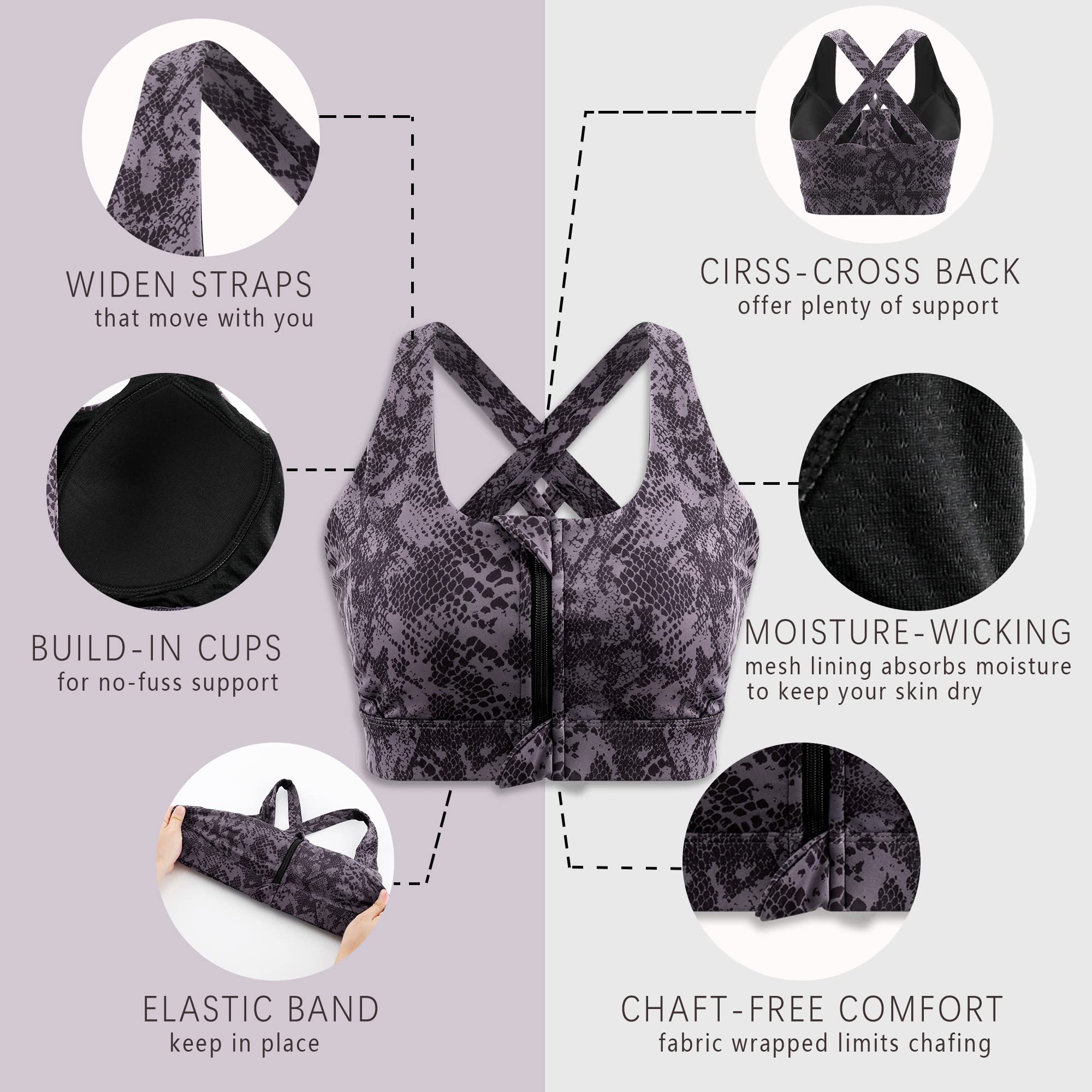 Cordaw Molded Cup Sports Bras Zipper in Front Workout Bra Medium Impact High Support Zip Running Bra Yoga Workout Top