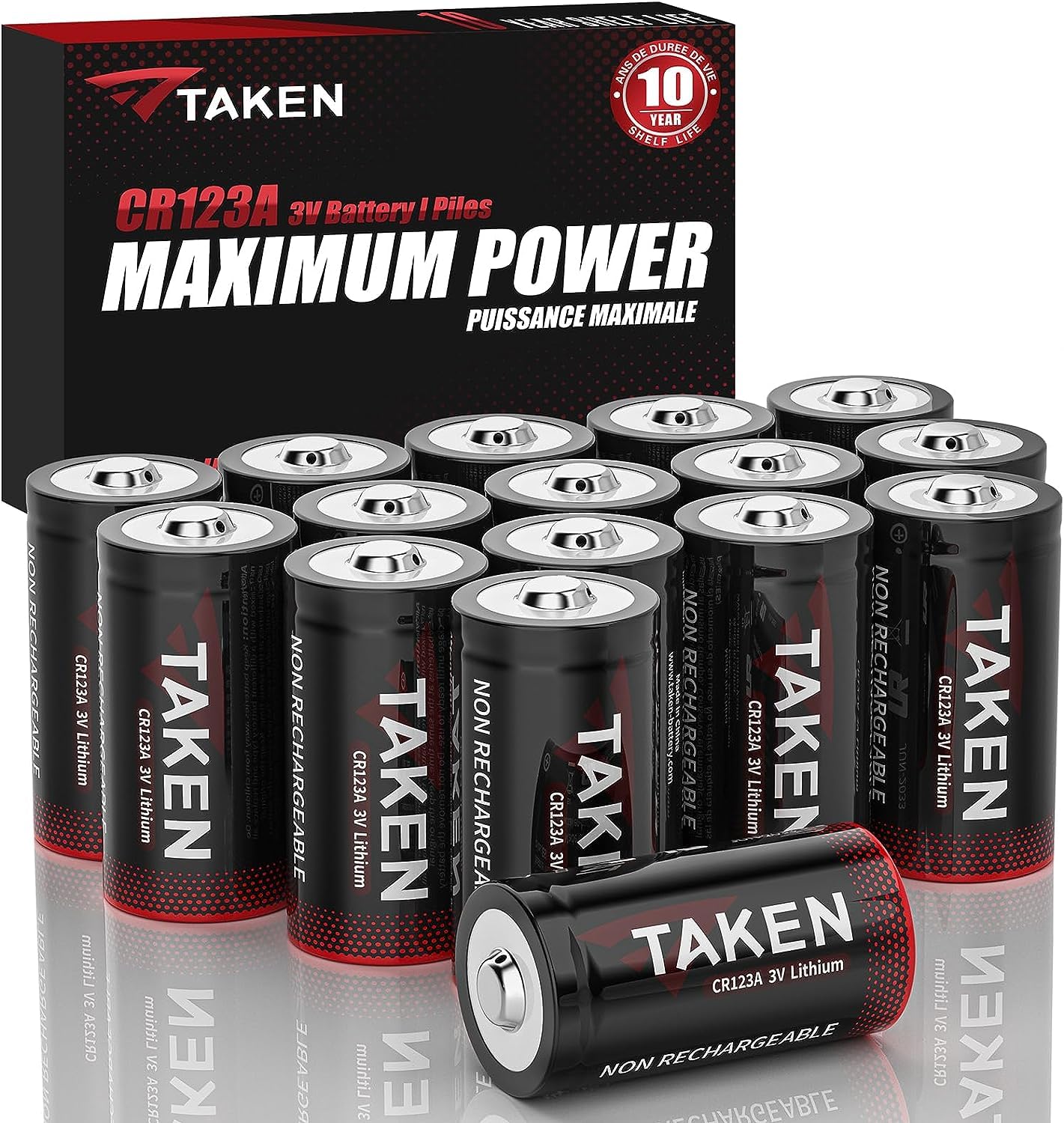 CR123A Lithium Batteries, 10-Year Shelf Life 3v Batteries for Flashlight, Camera, Alarm System, Security Device, Microphone 16 Pack (Non-Rechargeable)
