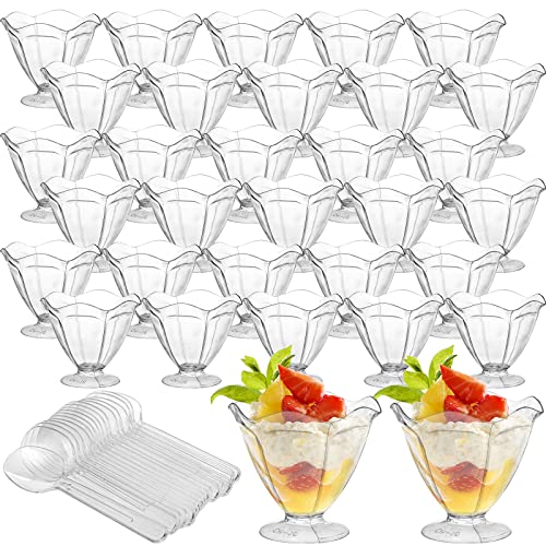 Dicunoy 50 Pack Dessert Cups with Spoons, 3.5 oz Disposable Plastic Mini Dessert Shooter Cups, Clear Parfait Appetizer Tasting Cups for Ice Cream, Mousse, Pudding, Wedding, Picnic, Party