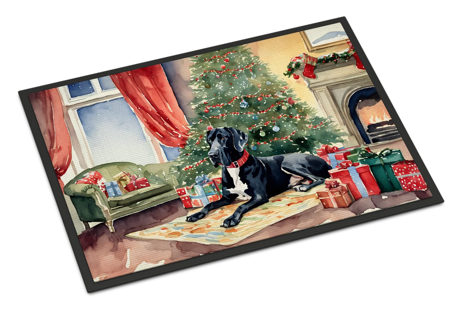 Caroline's Treasures DAC2669MAT Great Dane Cozy Christmas Doormat Front Door Mat Indoor Outdoor Rugs for Entryway, Non Slip Washable Low Pile, 18H X 27W
