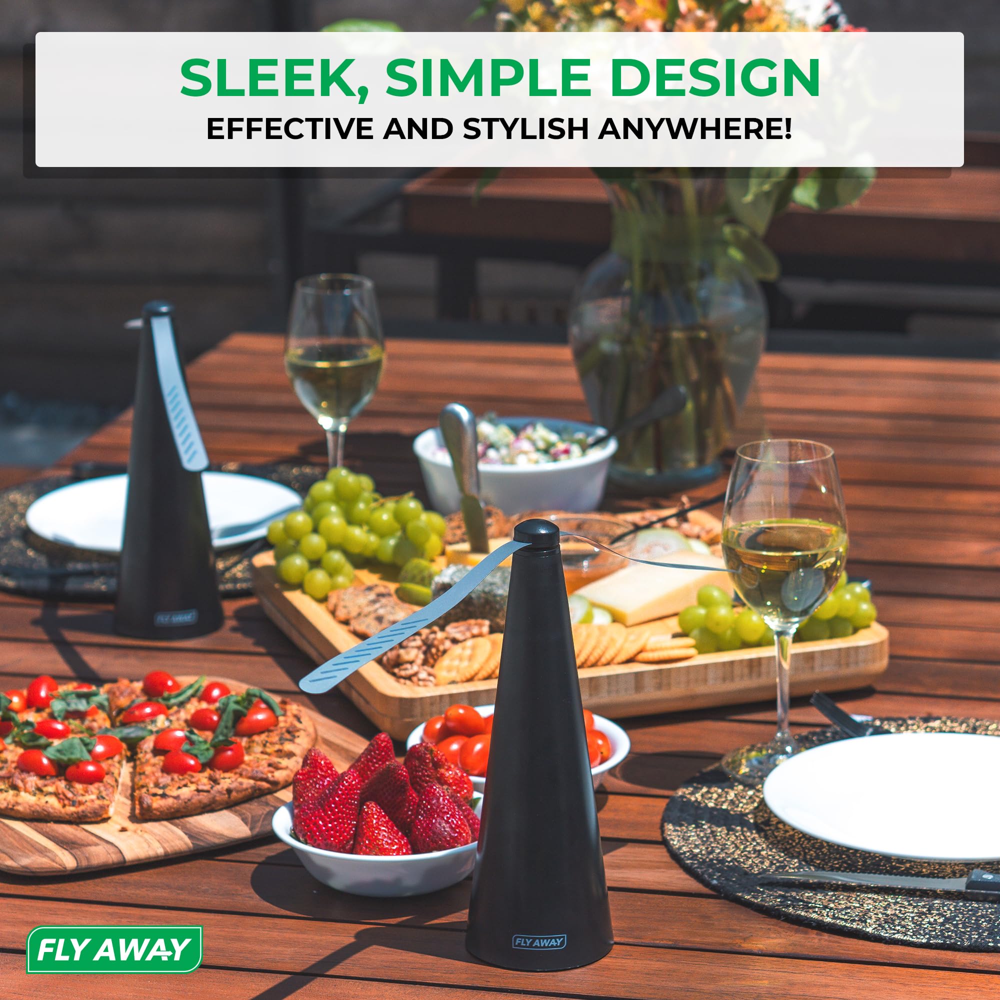 Fly Away - 3 Pack Outdoor Fly Repellent Fan, Outside or Inside Table use, Restaurant, Barbeque, Events, Deter Flies, Wasps, Bees, Other Moscas and Bugs Away, Battery Operated, Tabletop, Hanging Hook.
