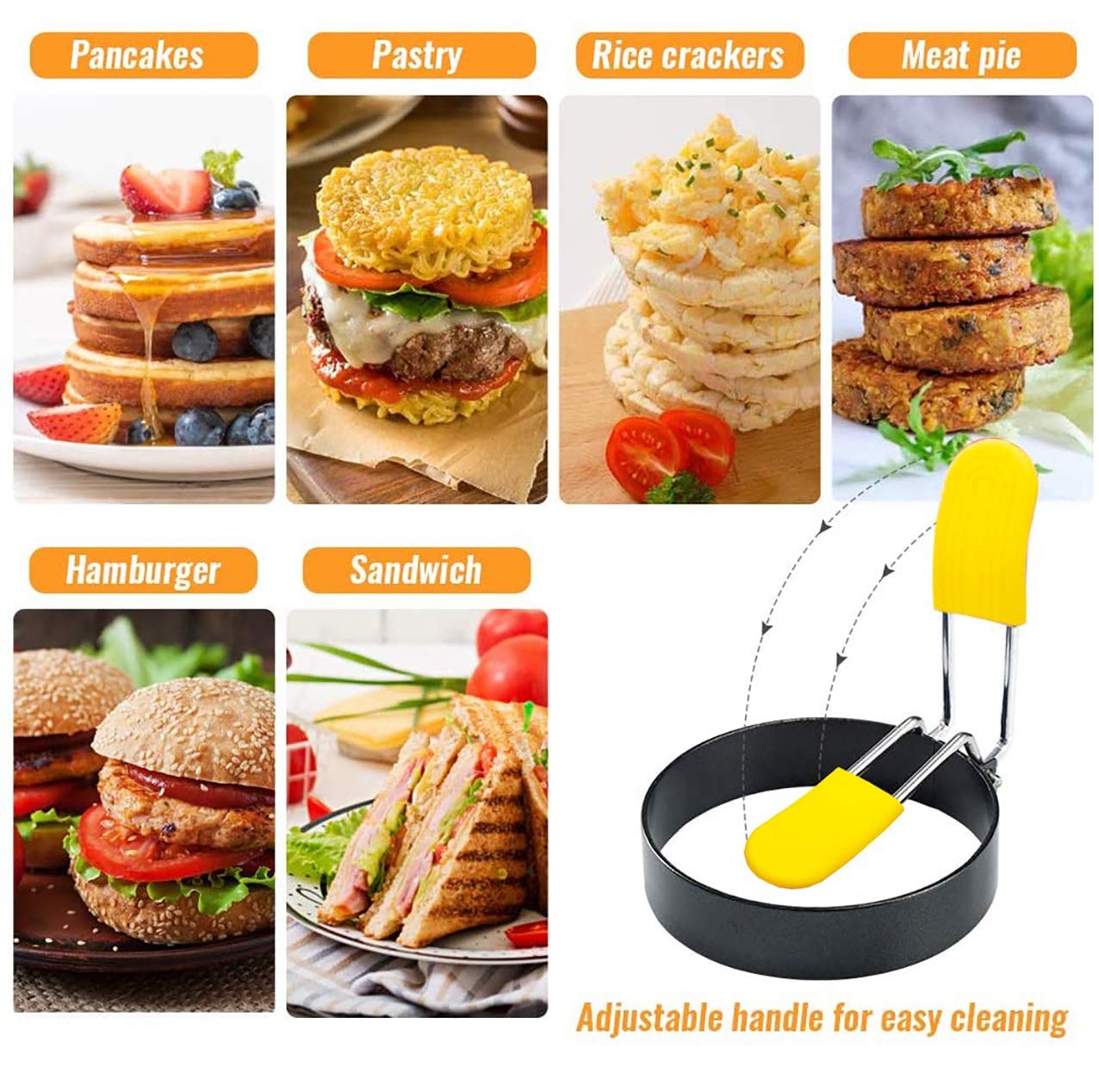 Egg Ring for Frying Eggs and English Muffin - Round Egg Shaper Mold with Anti-scald Handle - Stainless Steel Non-stick Egg Cooker Ring - 2 Pack