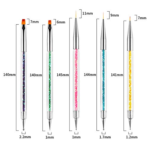 iFwevs Nail Art Brushes,5pcs Double Ended Brush & Dotting Tool Kit,Including Nail Liner Brush and Nail Dotting Pens for Nail Art Nail Salon