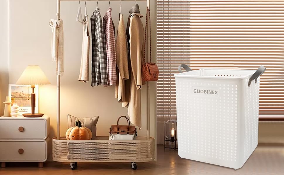 GUOBINEX Foldable Laundry Basket with Handles, Collapsible Laundry Hamper with Breathable Holes, Dirty Clothes Basket - 14.7" x 17.7" x 12"
