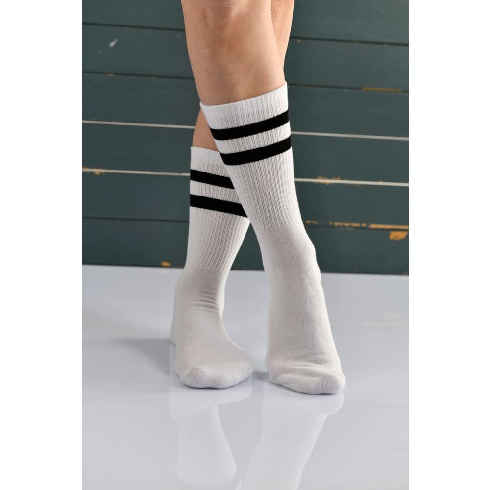 Çimpa Men’s Pack of 5 Made In TURKEY Soft Thin White Striped Absorbent Cotton Athletic Crew Socks Turkish Thread Made In Turkey White US Men’s Shoe Size 7-12.5 Sock Size 10-14