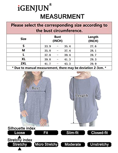 iGENJUN Long Sleeve Shirts for Women Shirts for Women V Neck Tunic Tops Casual Tops 2023 Fall,Pink,M