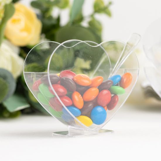 Efavormart 24 Pack | 2oz Mini Clear Plastic Heart-Shaped Dessert Parfait Cups with Spoons, Disposable or Reusable Pudding Snack Bowl Sets