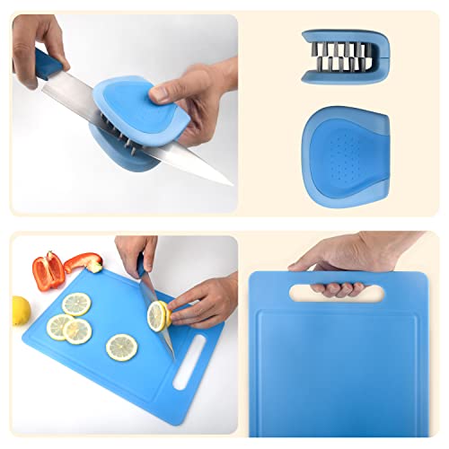 FIVETAS Kitchen Utensils Set with Holder, Nylon Cooking Utensils Set,6Pieces Stainless Steel Knives Set for Kitchen,Vegetable Peeler Knife,Cheese Grater,Cleaning Brush and 2 Plastic Cutting Boards.