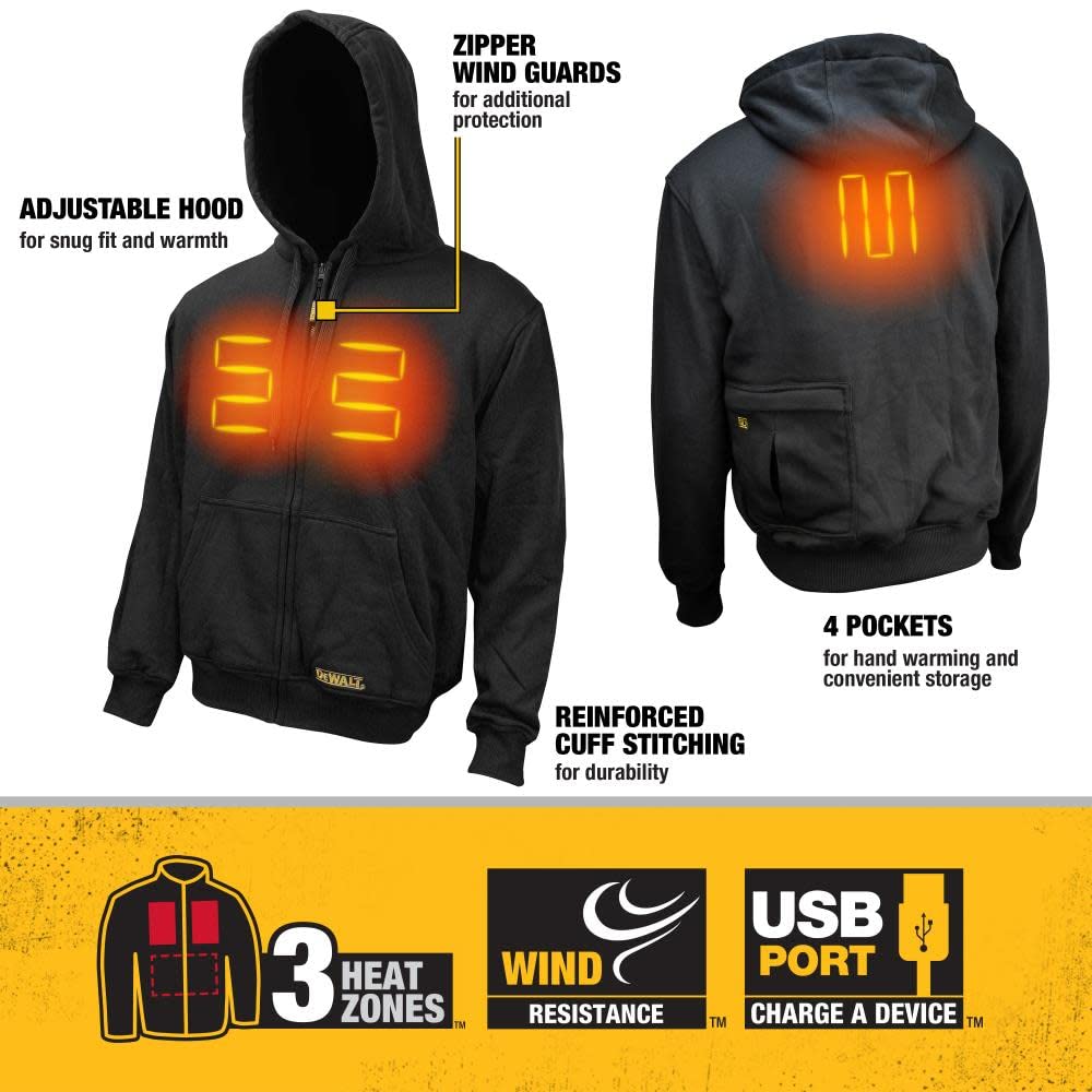DEWALT DCHJ067B-L 20V/12V MAX Bare Hooded Heated Jacket, Black, Large