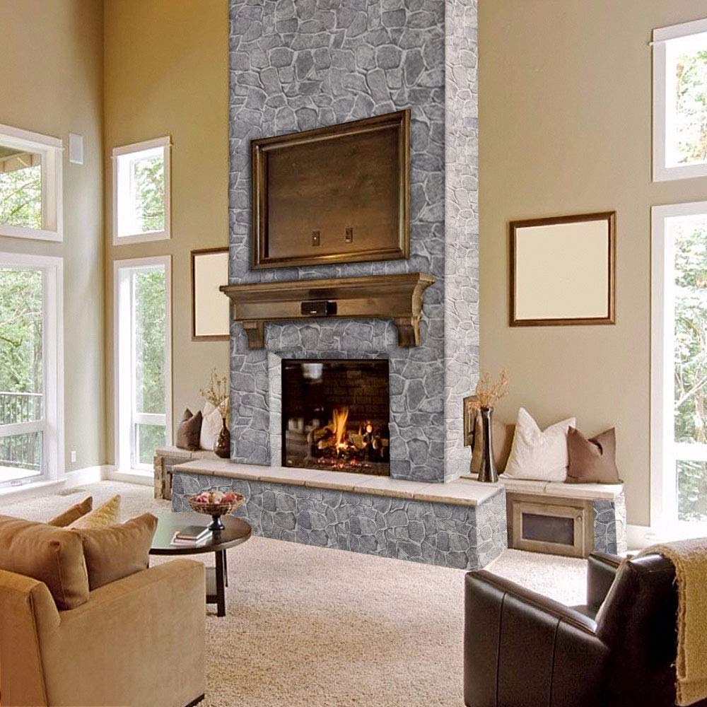 Okydoky Grey Stone Peel and Stick Wallpaper, 17.7" x 78.7", Removable Film Textured Wallpaper Self-Adhesive, Home Decor for Room Kitchen Wall Cabinet Vinyl Roll NO.101-2