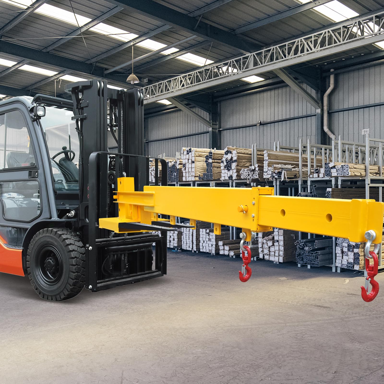 GarveeTech Forklift Jib Boom Crane, Adjustable Telescopic Forklift Hoist with Two 3 Tons Swivel Hooks, 6000 LBS Lift Capacity Forklift Crane for Warehouse or Factories