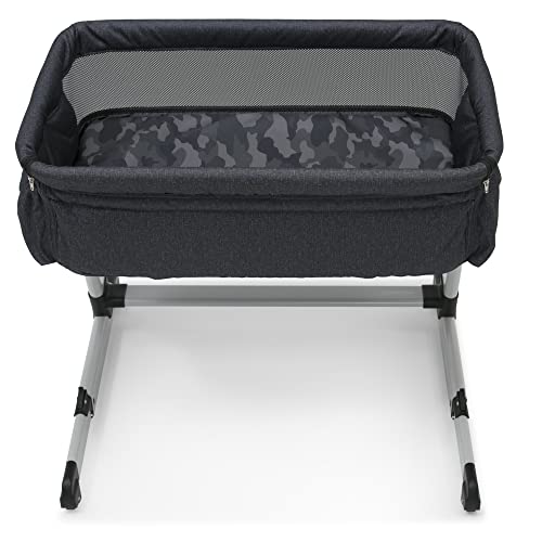 GAP babyGap Whisper Bedside Bassinet Sleeper with Breathable Mesh and Adjustable Heights - Lightweight Portable Crib - Made with Sustainable Materials, Black Camo