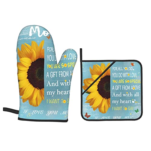 Firiseroh Oven Mitts and Pot Holders 4pcs - Sunflower High Heat Resistant Oven Gloves Potholders Set - Non-Slip Hot Pads for Baking, Cooking, BBQ Grilling