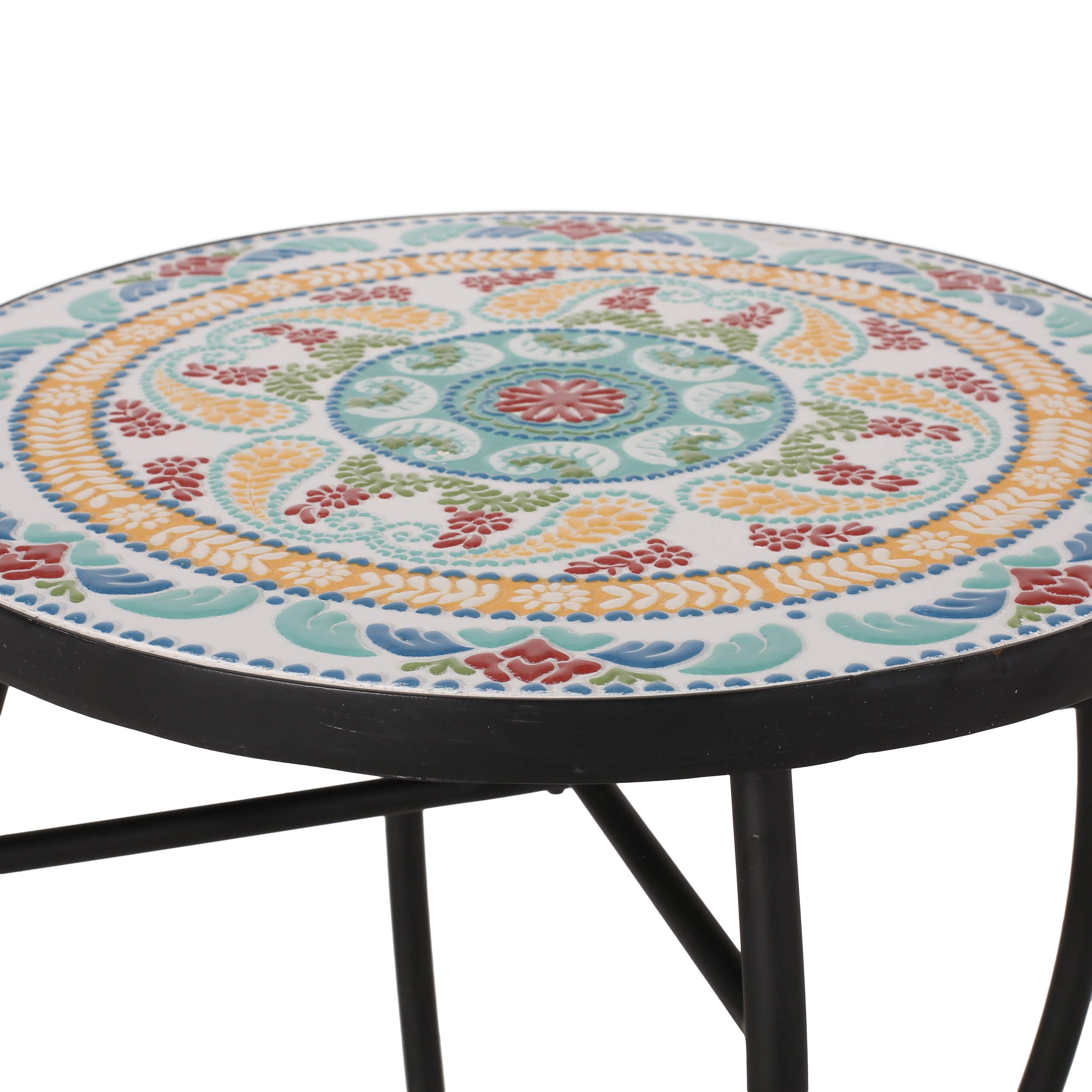 Christopher Knight Home Jimmy Outdoor Side Table with Tile Top, Yellow, Red, Black