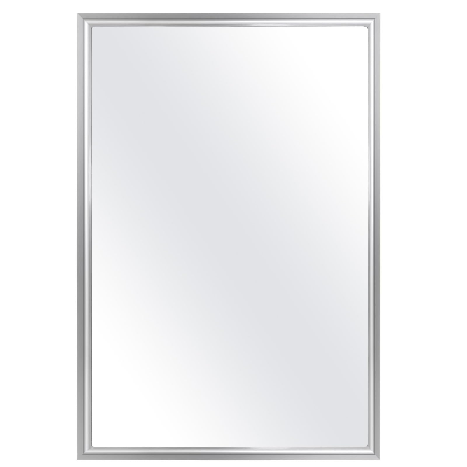 FOMAYKO Bathroom Medicine Cabinet with Mirror, Recess or Surface Mount Bathroom Vanity Mirror Cabinet,Single Door Cabinet Famerhouse Bathroom Mirror with Storage Cabinet (Brush Silver, 16"x26")